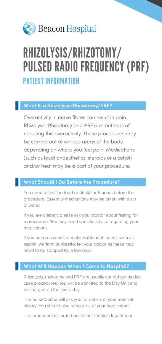 Rhizolysis / Rhizotomy / PRF Information