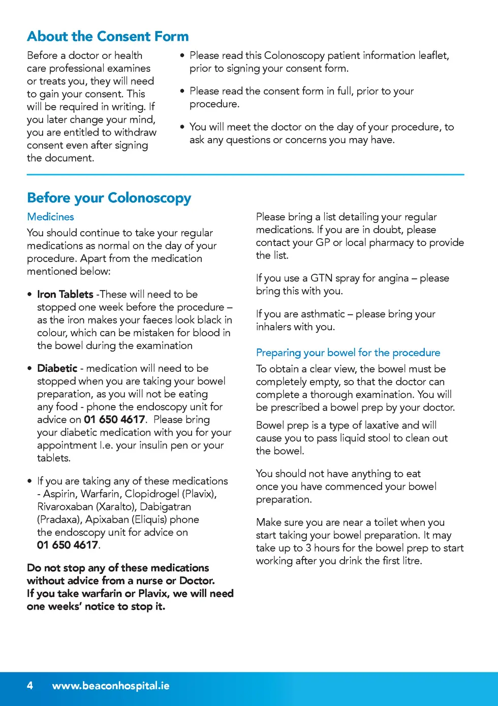 colonoscopy procedure leaflet